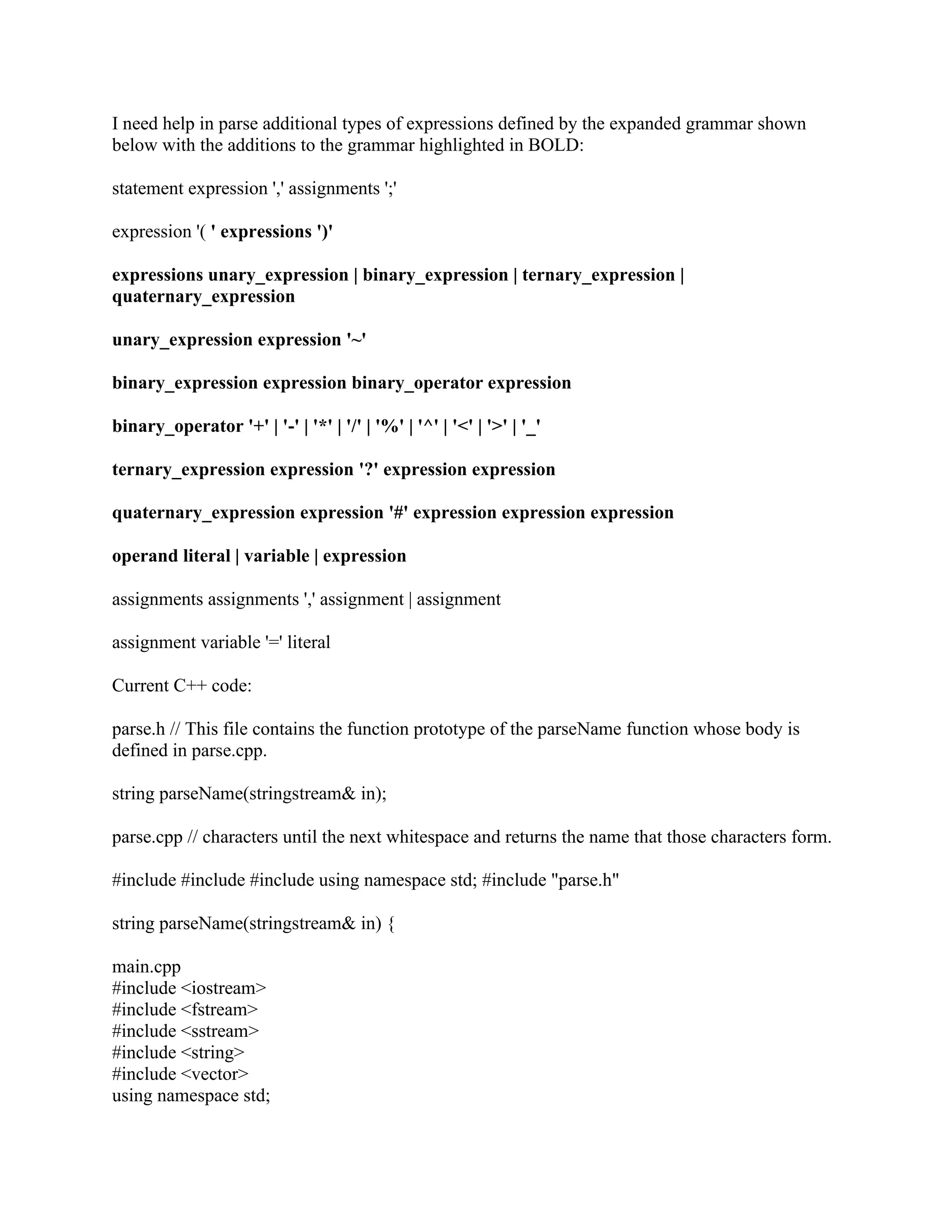 I need help in parse additional types of expressions defined by the ex.pdf
