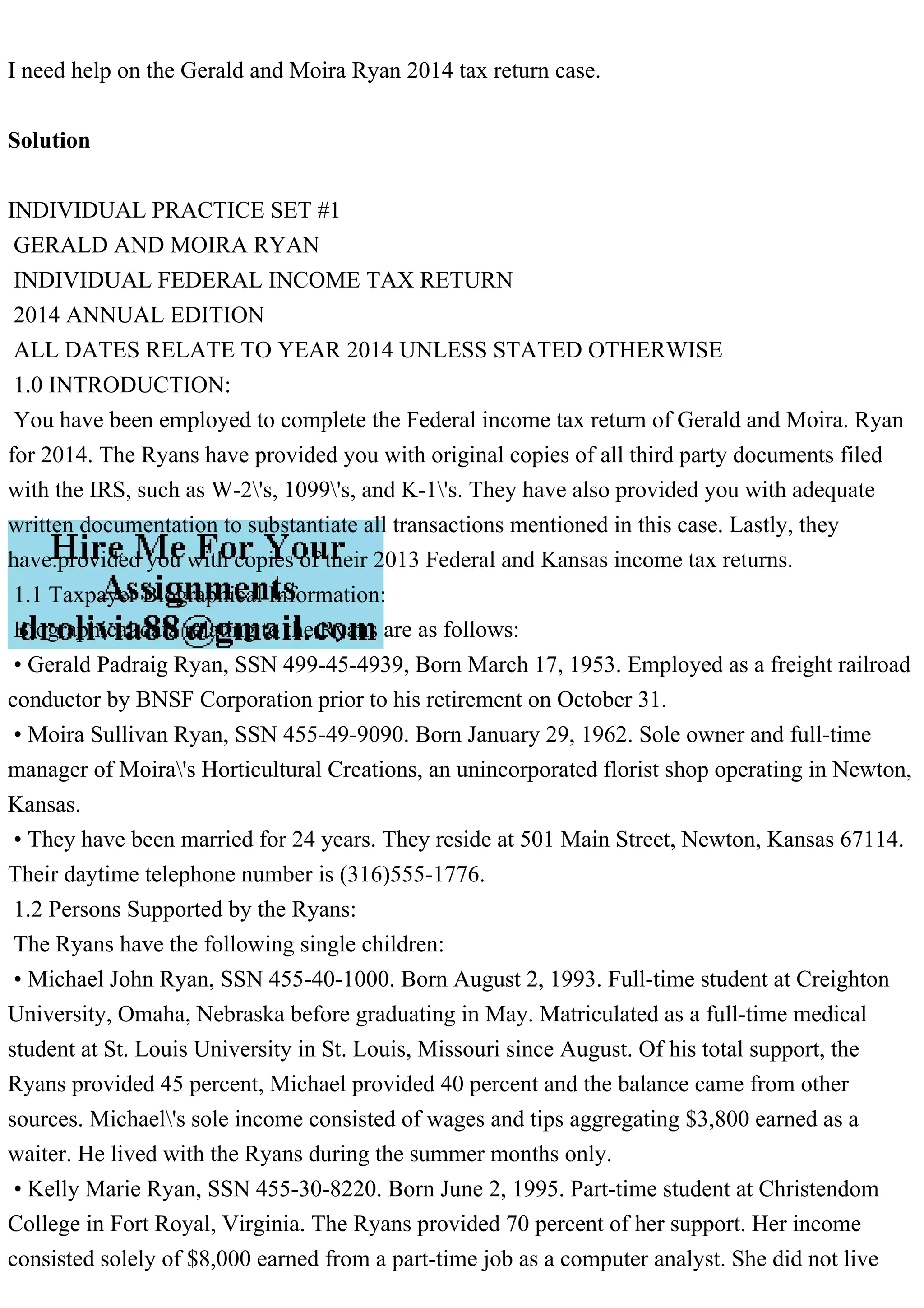 I need help on the Gerald and Moira Ryan 2014 tax return case.So.pdf