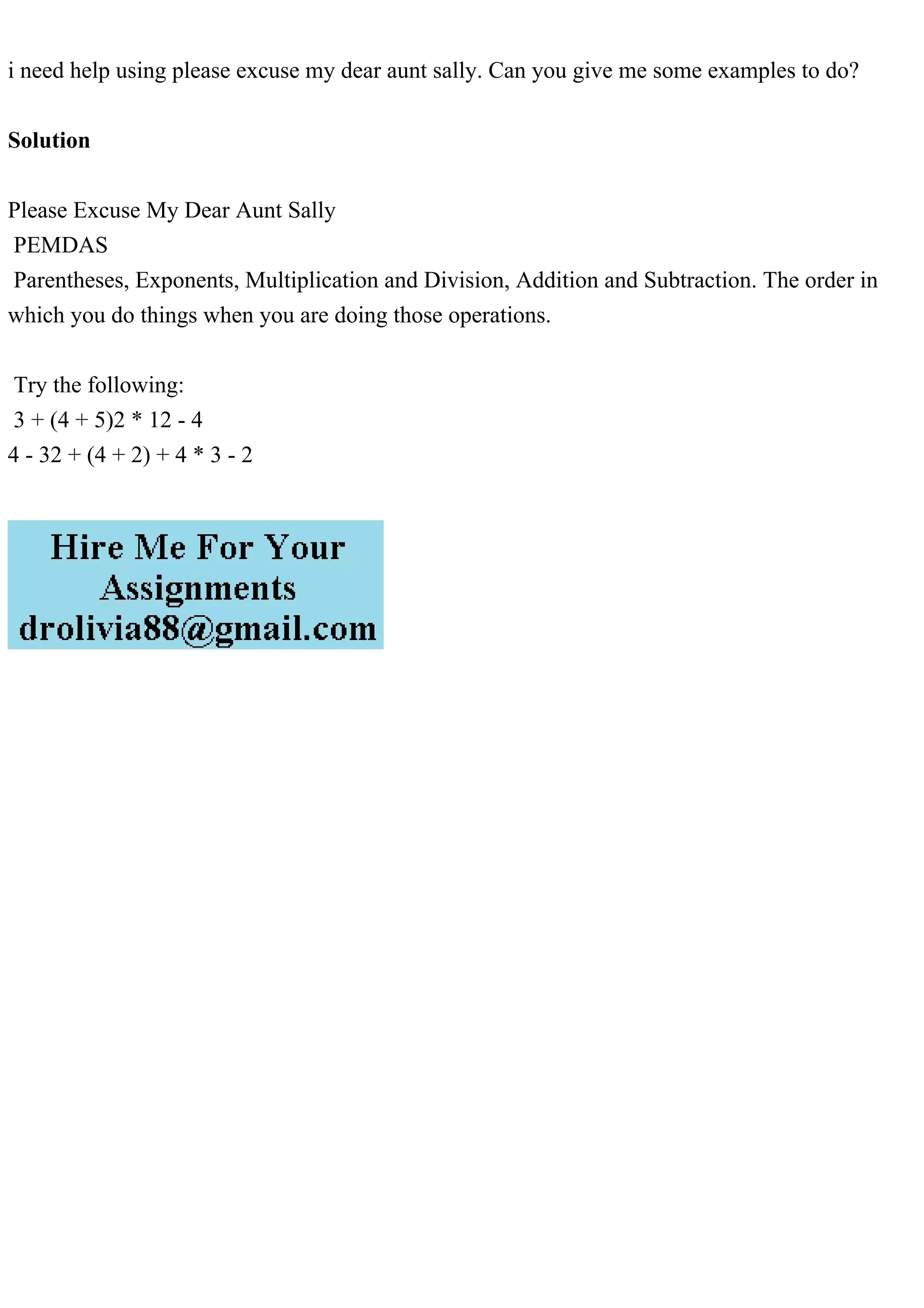 i need help using please excuse my dear aunt sally. Can you give me .pdf