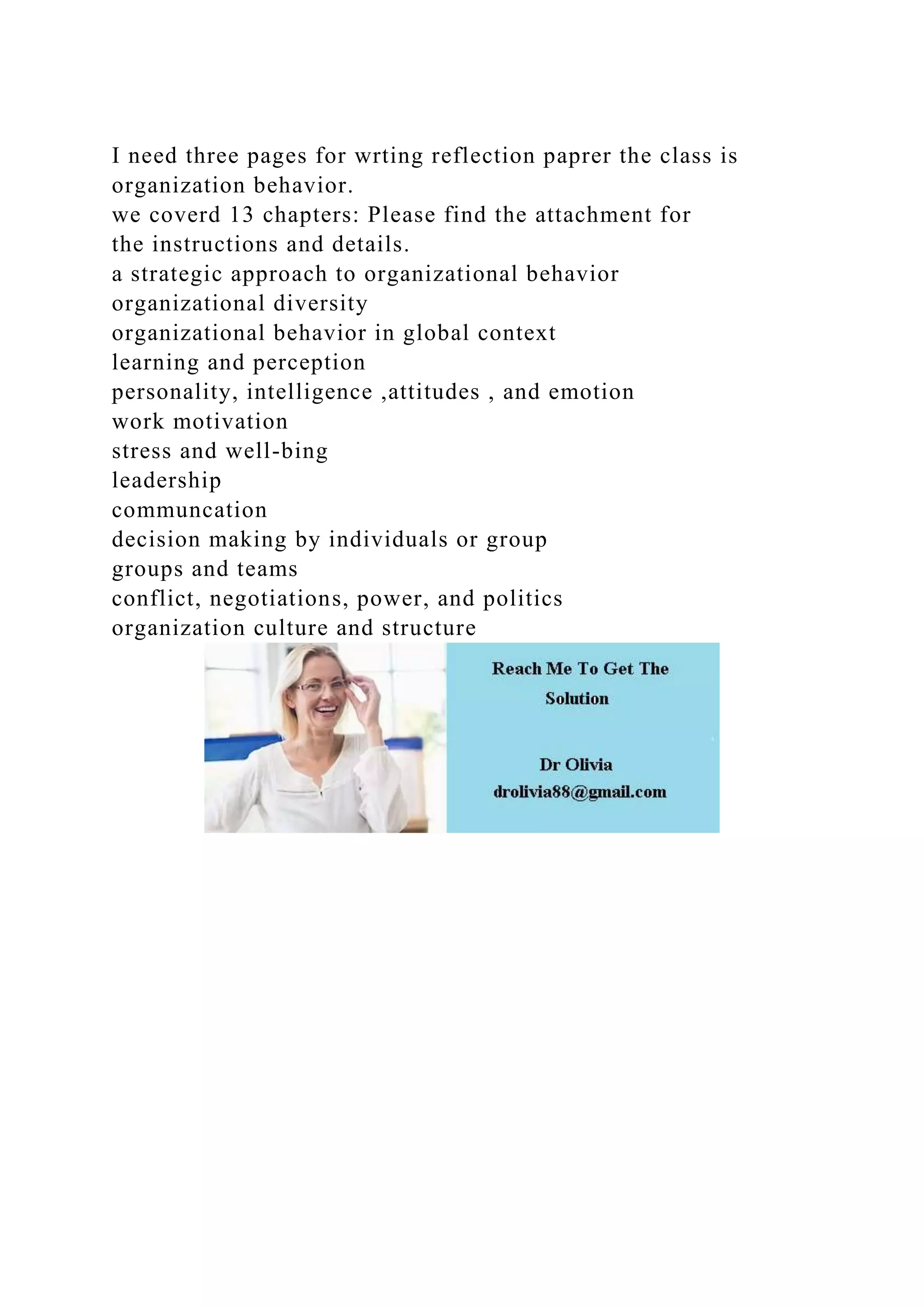 I need three pages for wrting reflection paprer the class is organiz.docx