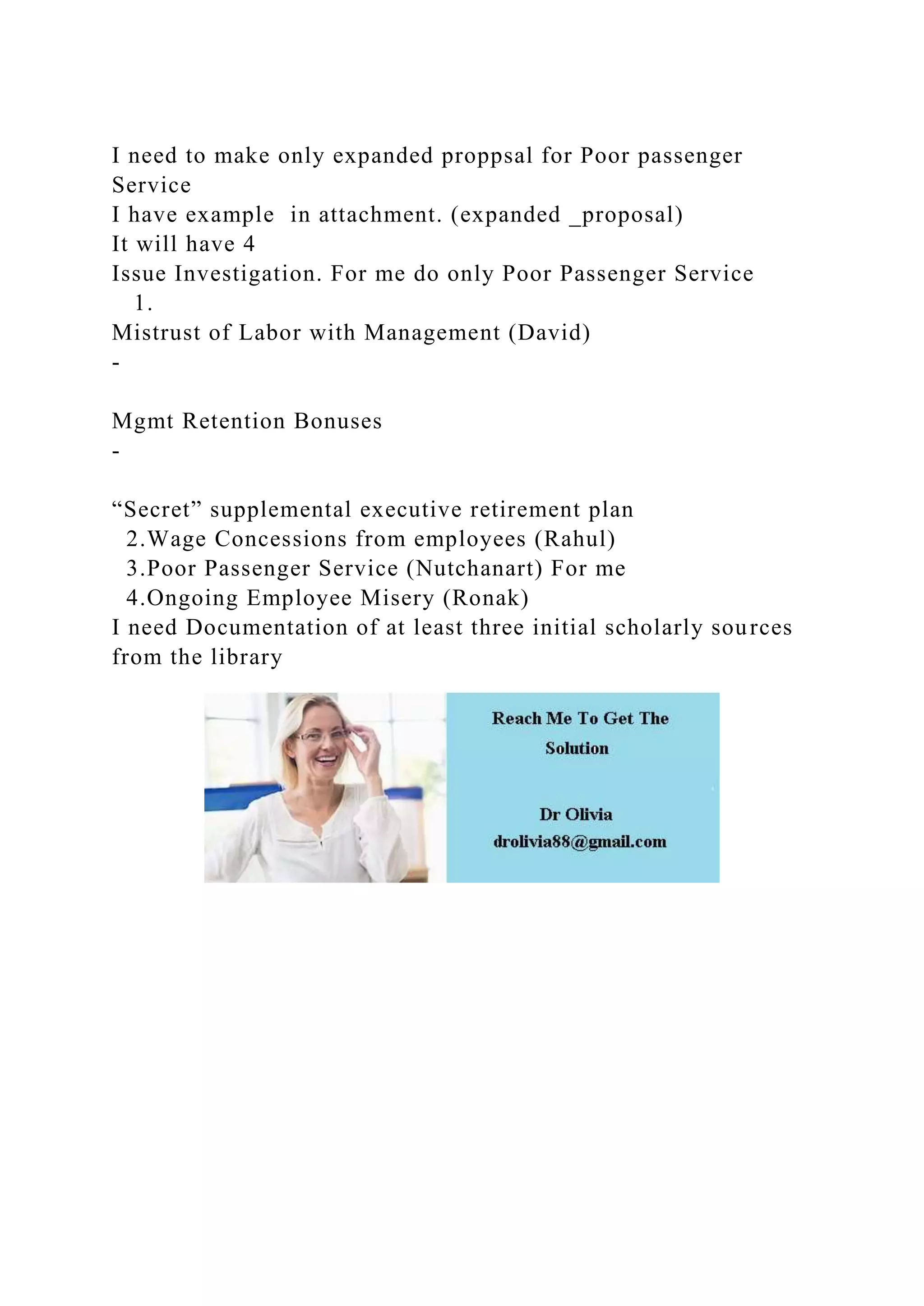 I need to make only expanded proppsal for Poor passenger ServiceI .docx