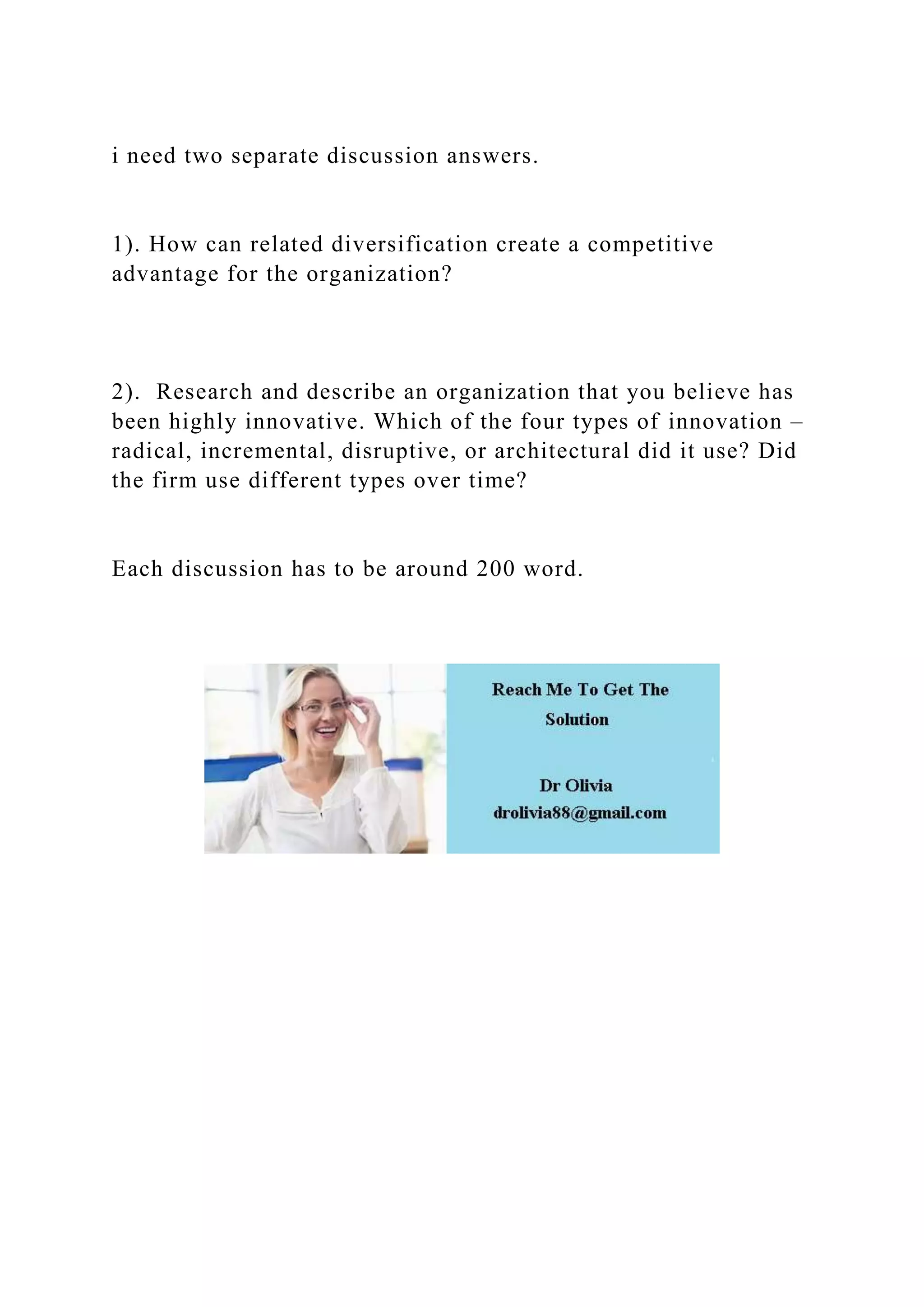 i need two separate discussion answers. 1). How can related di | DOCX