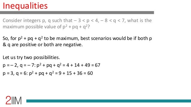 Inequalities Maximum possible value