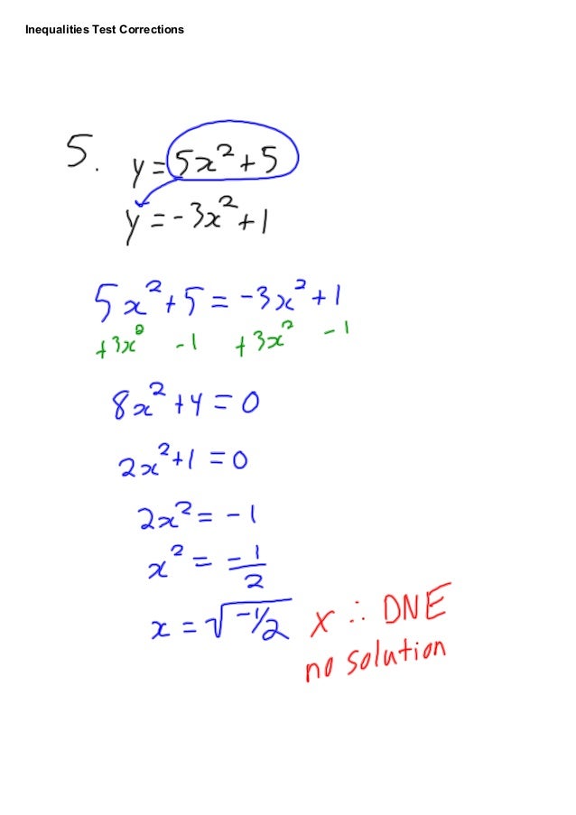 Inequalities test corrections