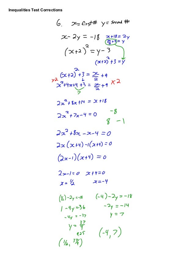 Inequalities test corrections