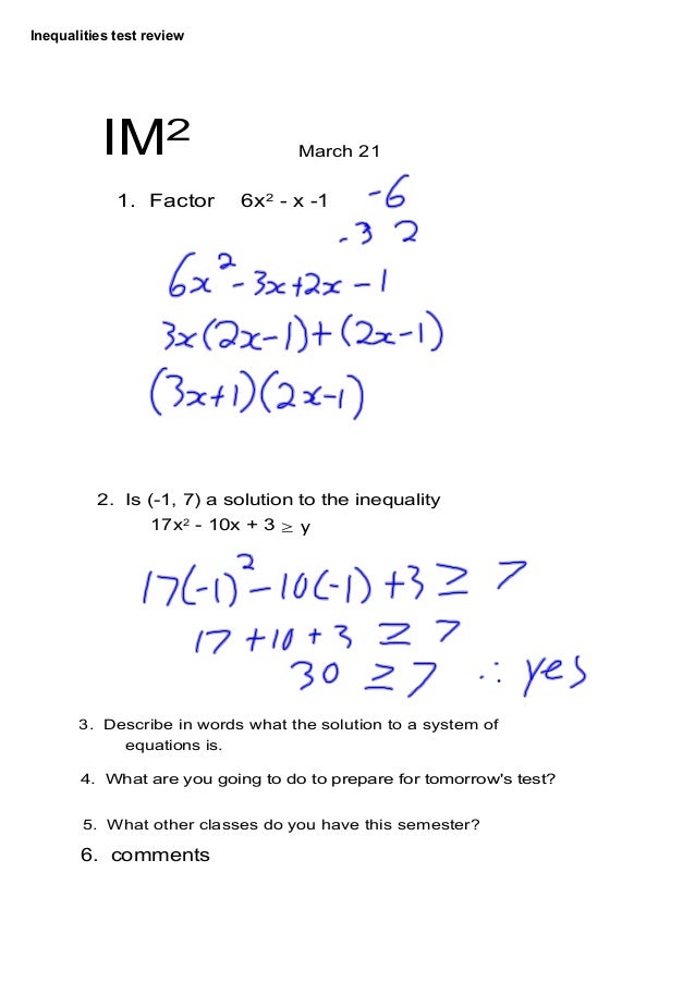Inequalities test review