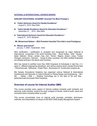 Internal Auditor QMS / OHSAS / EMS Course | PDF | Education industry ...