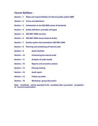 Internal Auditor Qms Ohsas Ems Course Pdf Education Industry