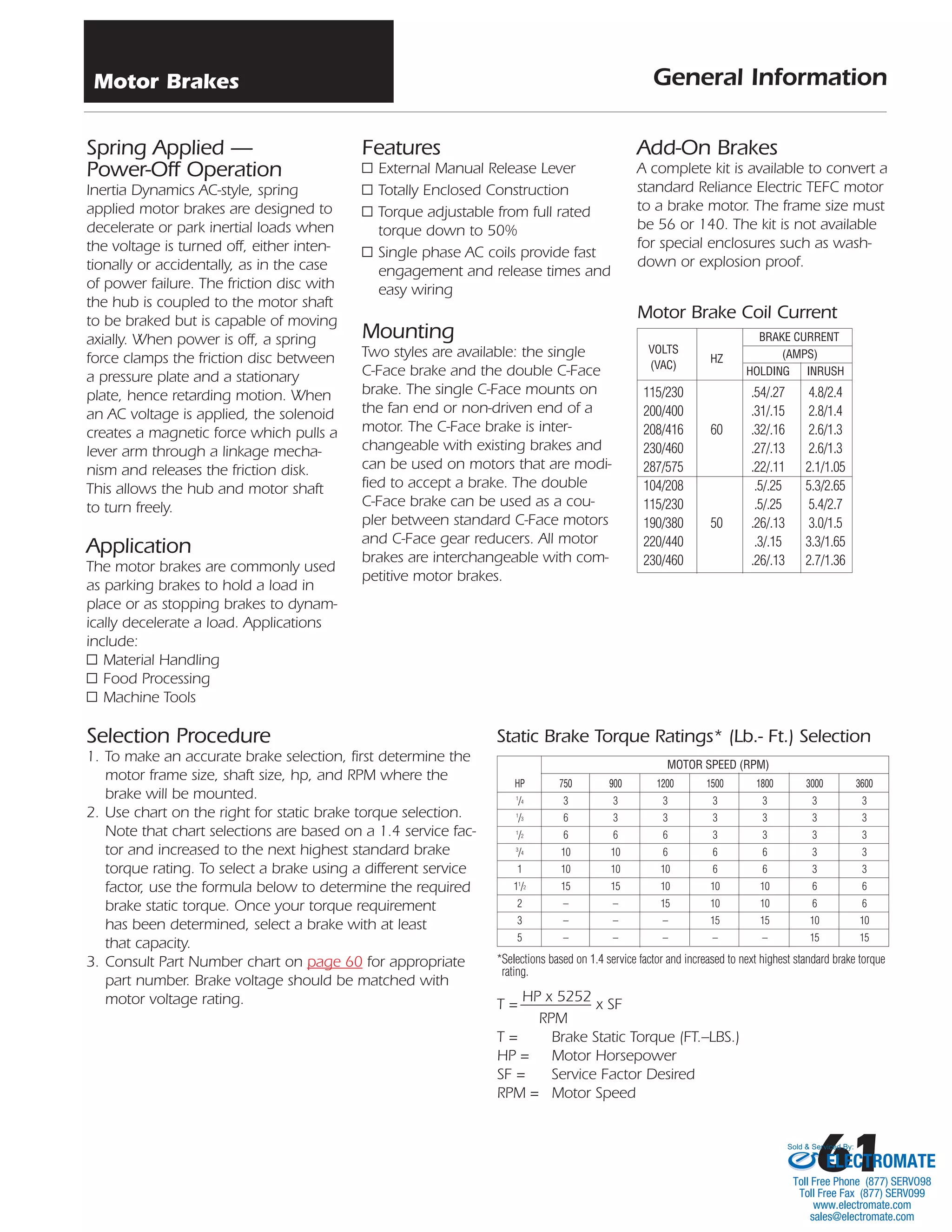 Inertia dynamic motor brake specsheet | PDF