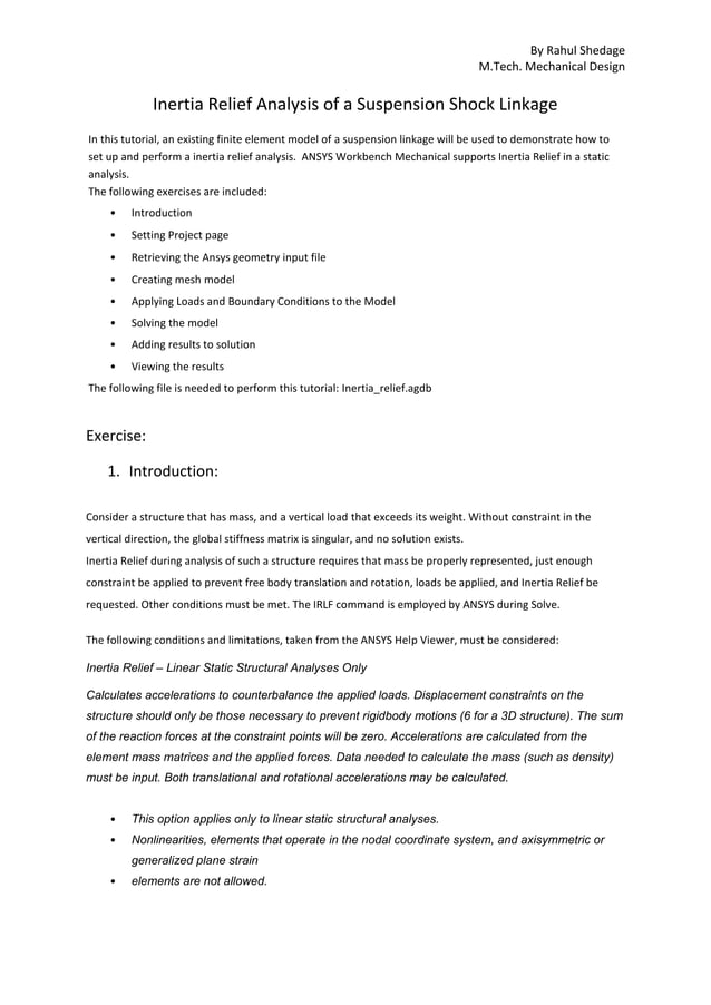 Inertia relief analysis of a suspension shock linkage in Ansys | PDF ...