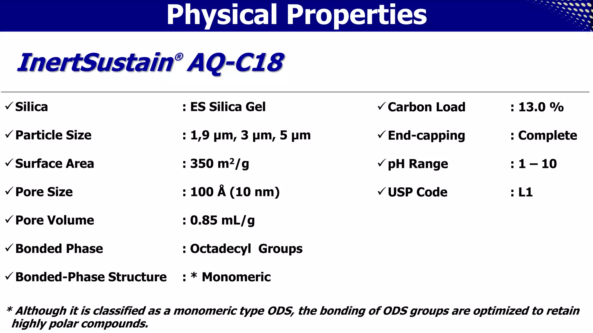 New HPLC Column; InertSustain AQ C18 technical info | PDF