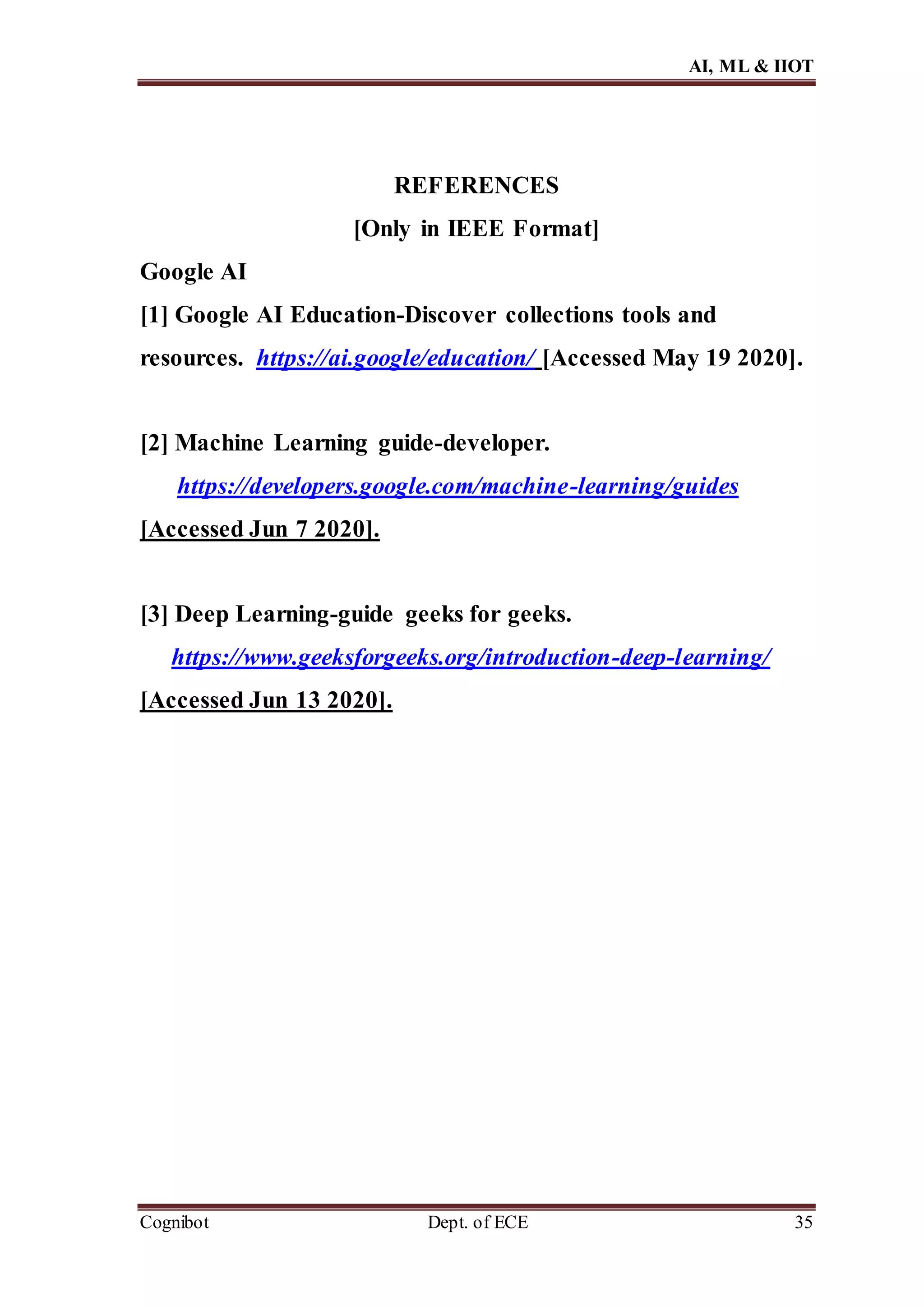 Internship report on AI , ML & IIOT and project responses full docs | DOCX
