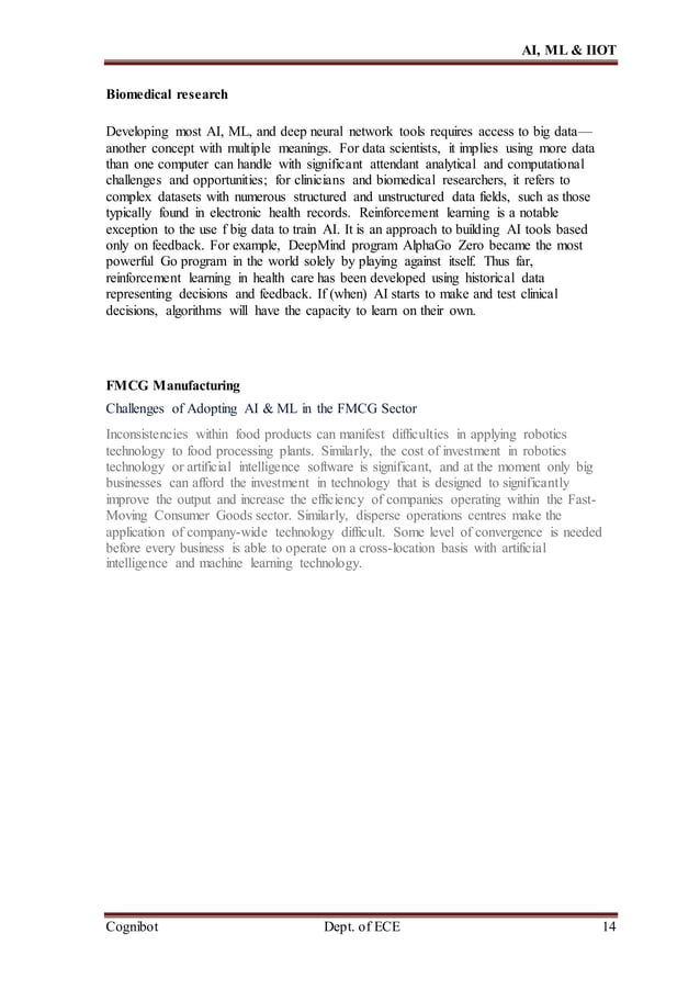 Internship report on AI , ML & IIOT and project responses full docs ...