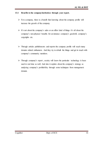 Internship report on AI , ML & IIOT and project responses full docs | DOCX