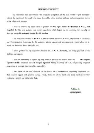 Internship report on AI , ML & IIOT and project responses full docs | DOCX