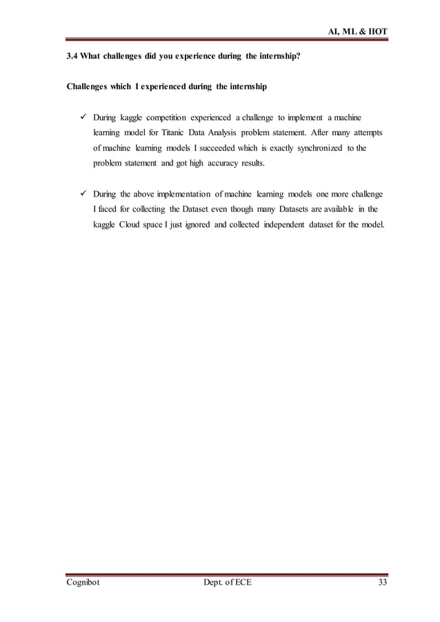 Internship report on AI , ML & IIOT and project responses full docs ...