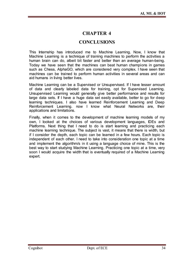 Internship report on AI , ML & IIOT and project responses full docs ...