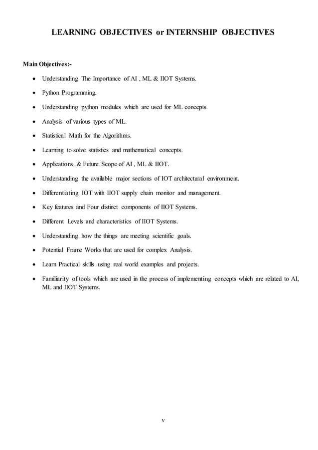 Internship report on AI , ML & IIOT and project responses full docs ...