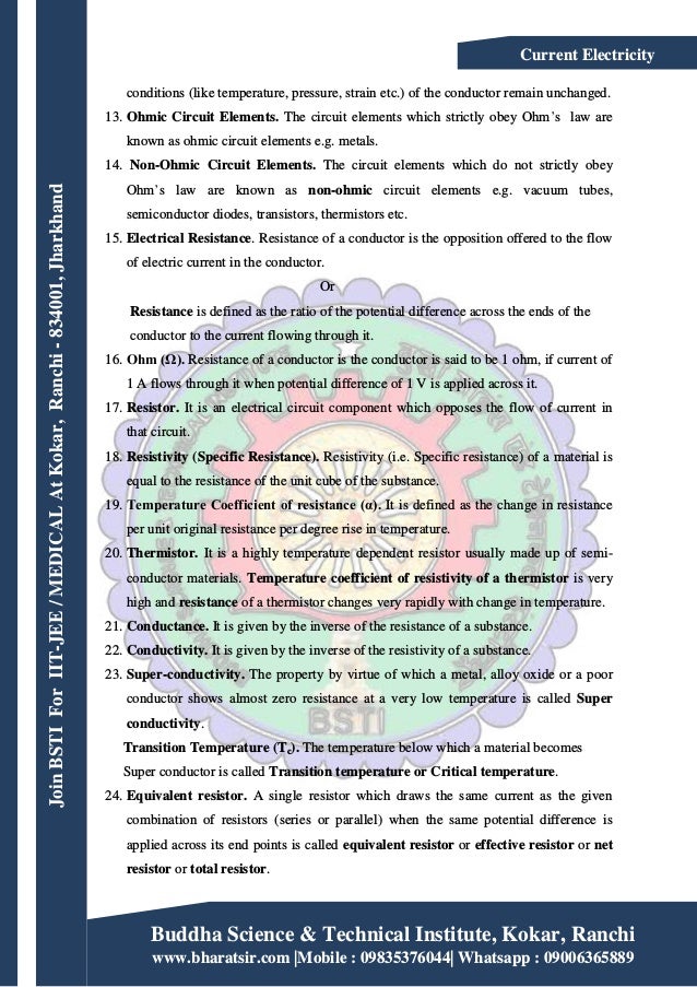 Current Electricity Key terms | PDF