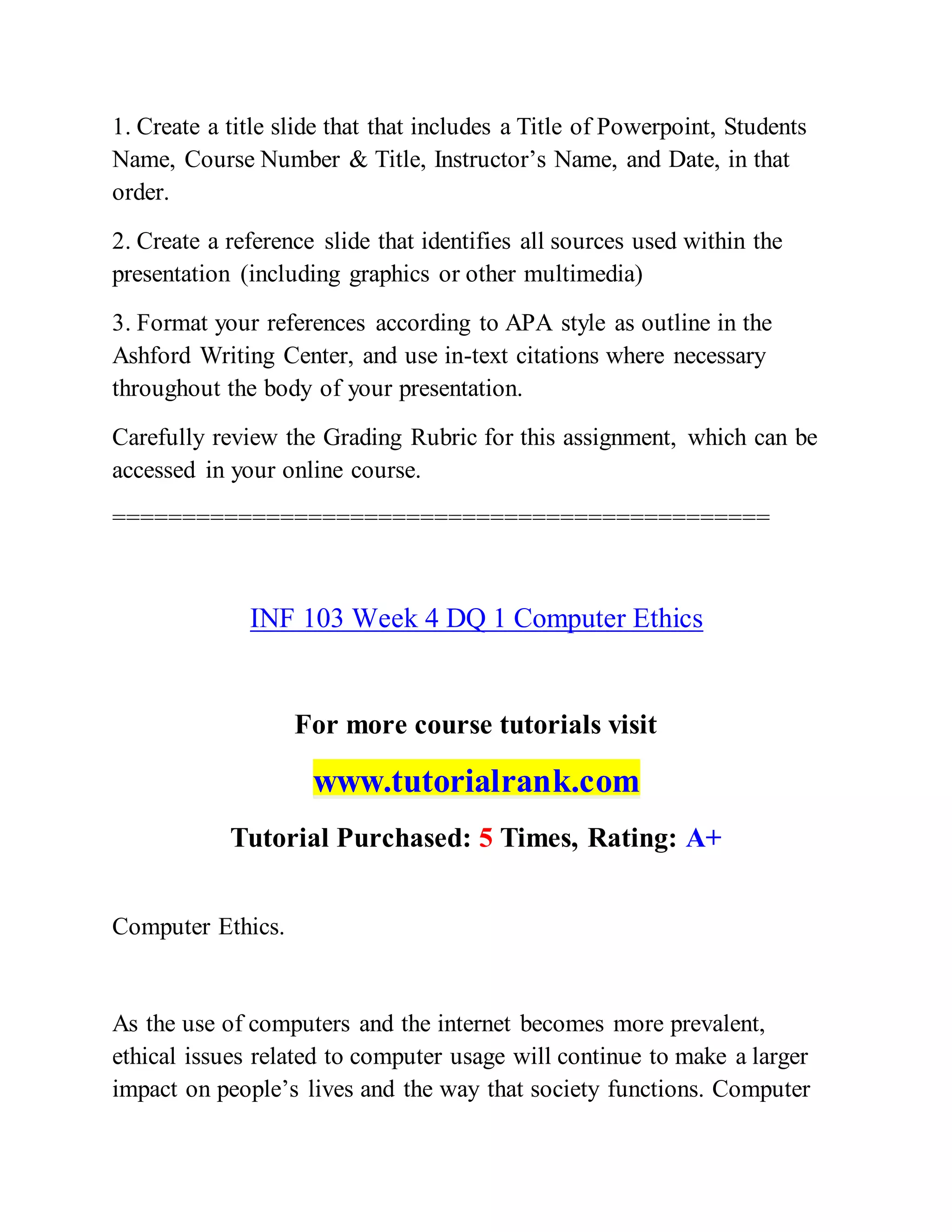 INF 103 Effective Communication/tutorialrank.com