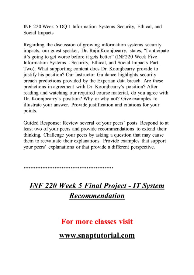 Inf 220 Education Specialist -snaptutorial.com