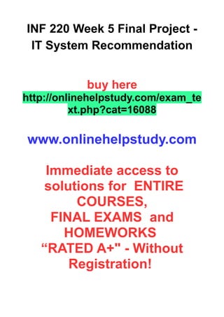 Inf 220 week 5 final project it system recommendation | ODT