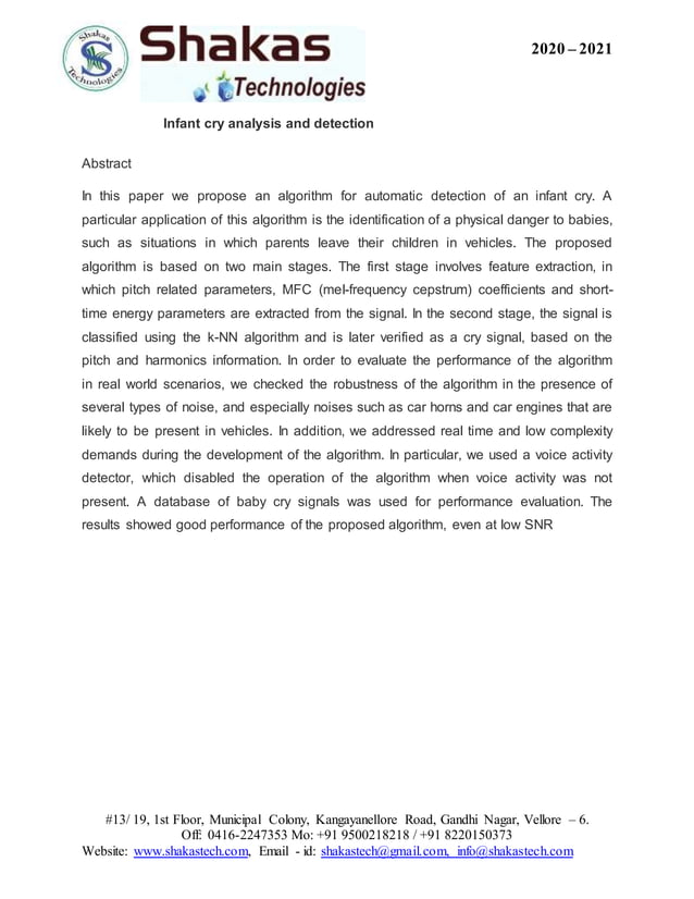 Infant Cry Analysis And Detection Docx