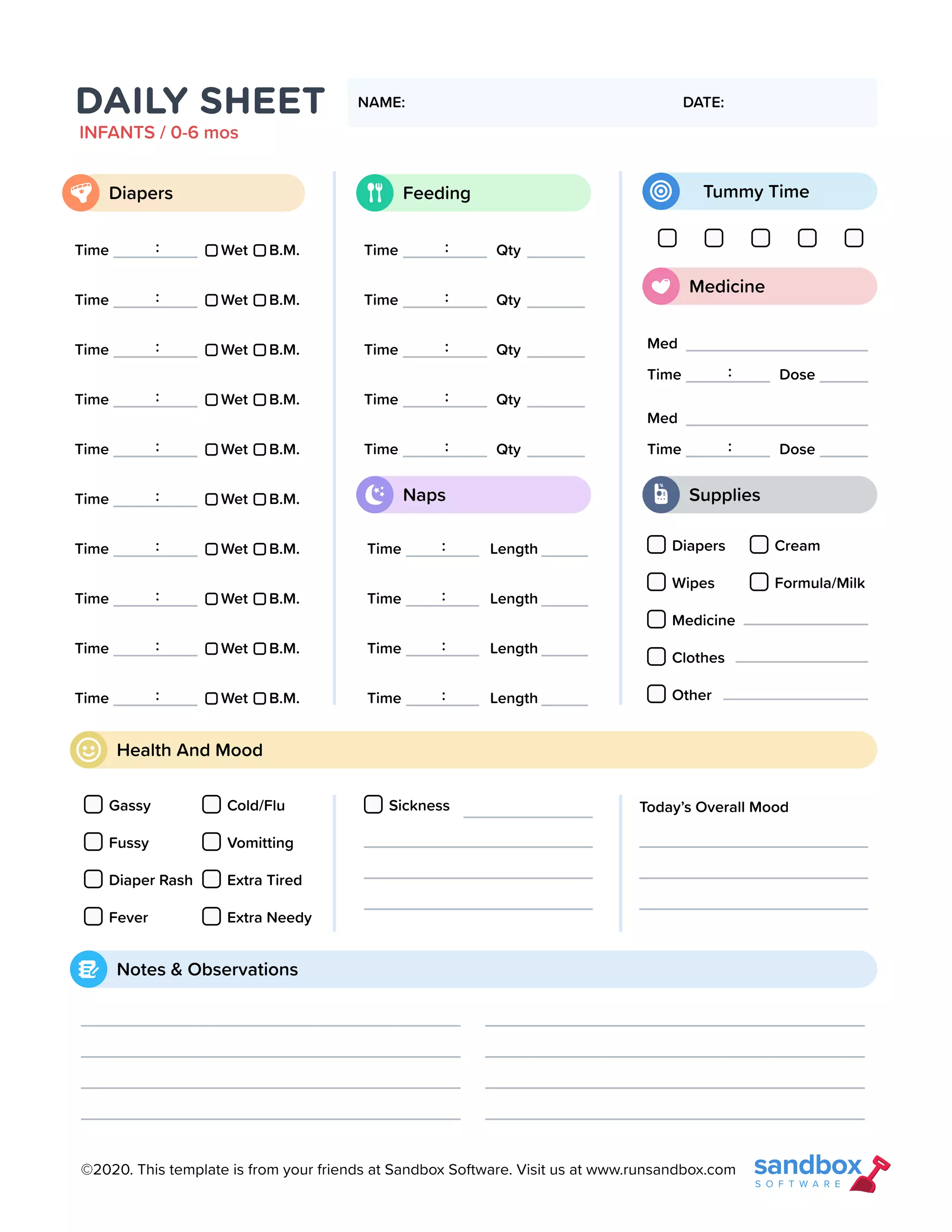 Infant Daily Sheet with Icons | PDF