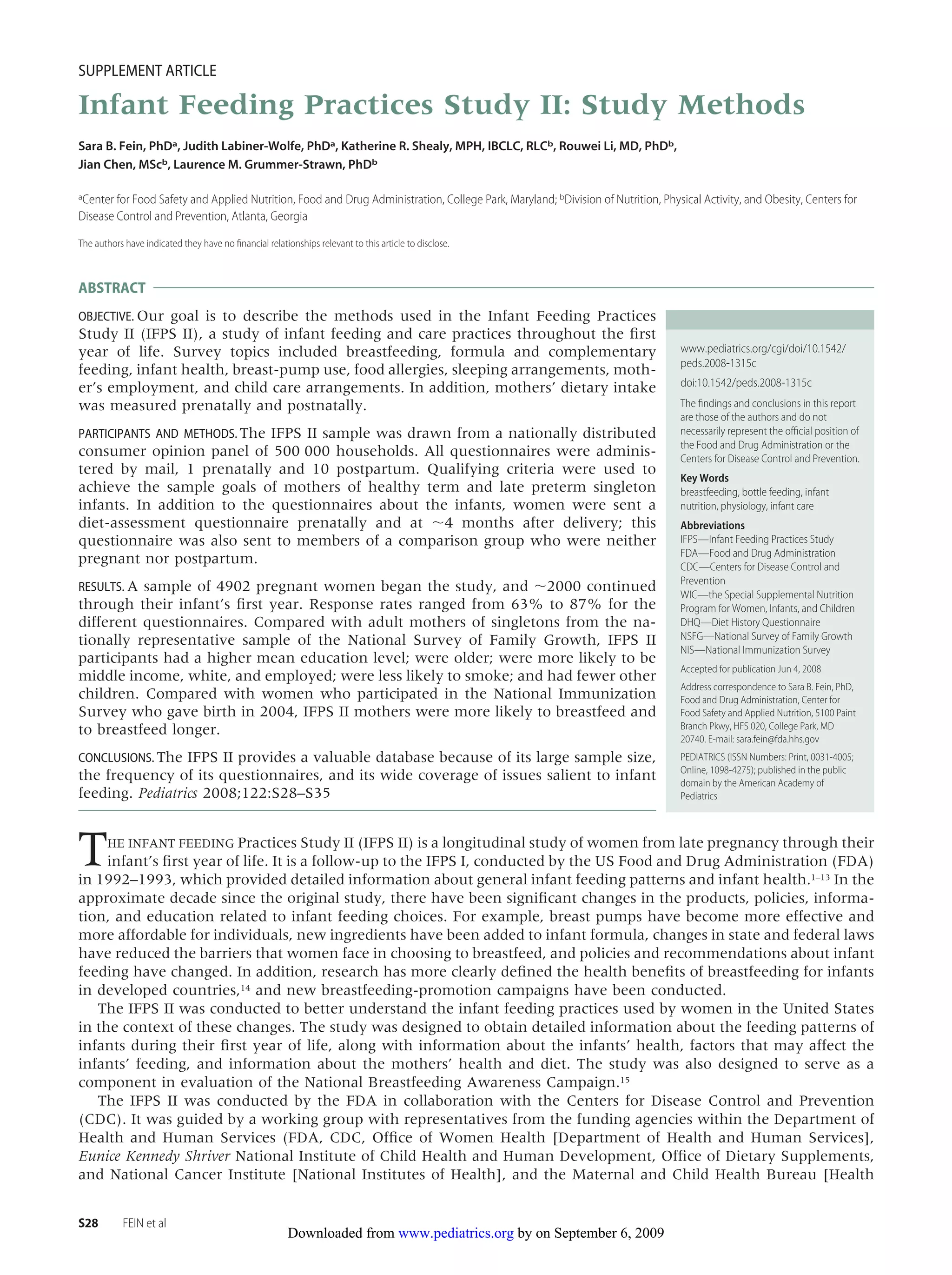 Infant Feeding Practices Study Ii Study Methods | PDF