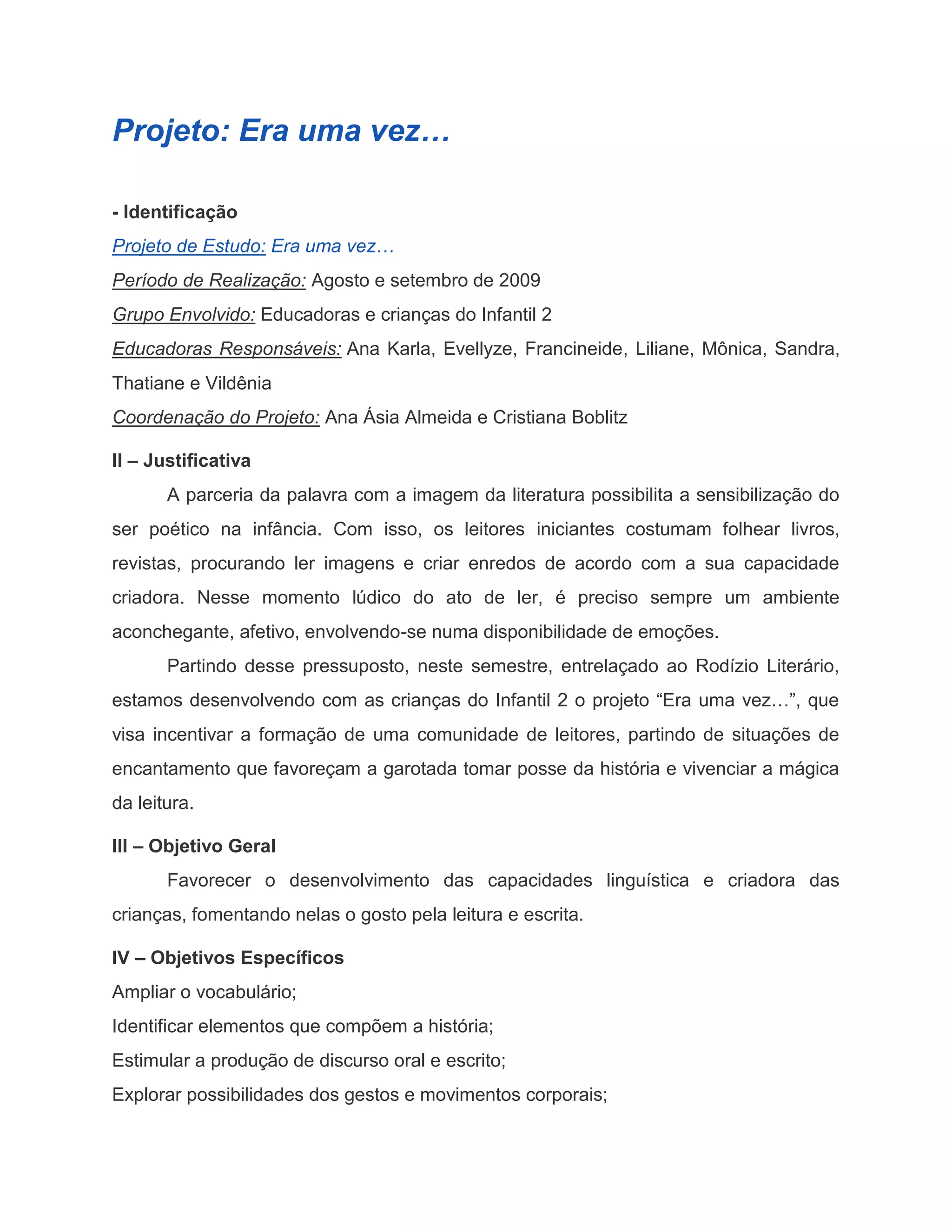 Projetos Educação Infantil | DOCX