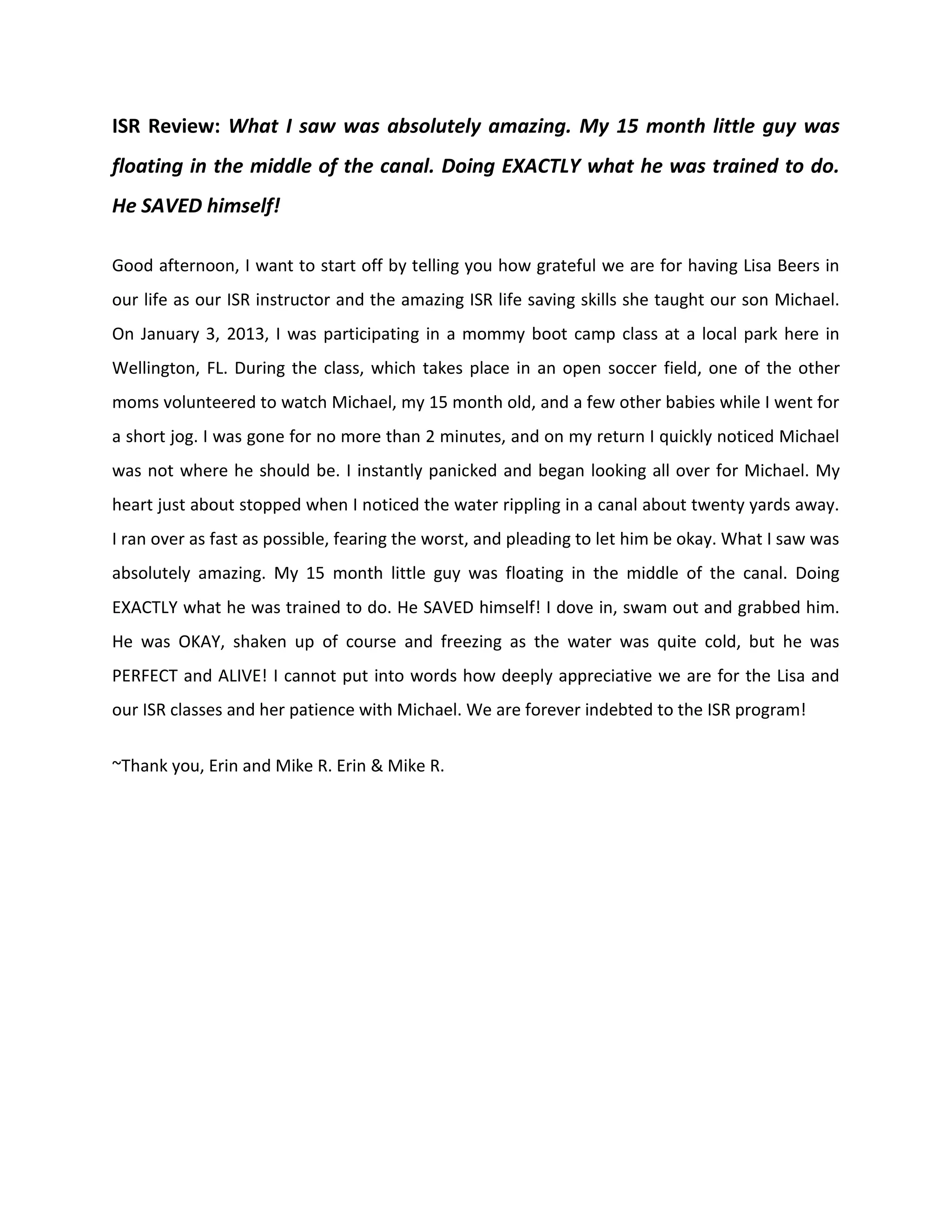 Infant Swimming Resource Reviews: ISR Parents Share Their Stories | PDF