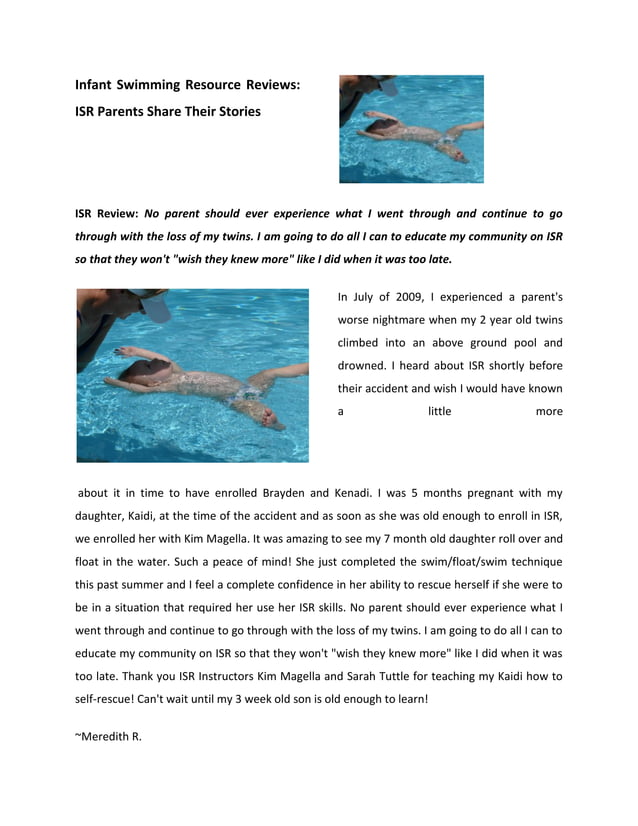 Infant Swimming Resource Reviews: ISR Parents Share Their Stories | PDF | Parenting Babies and ...
