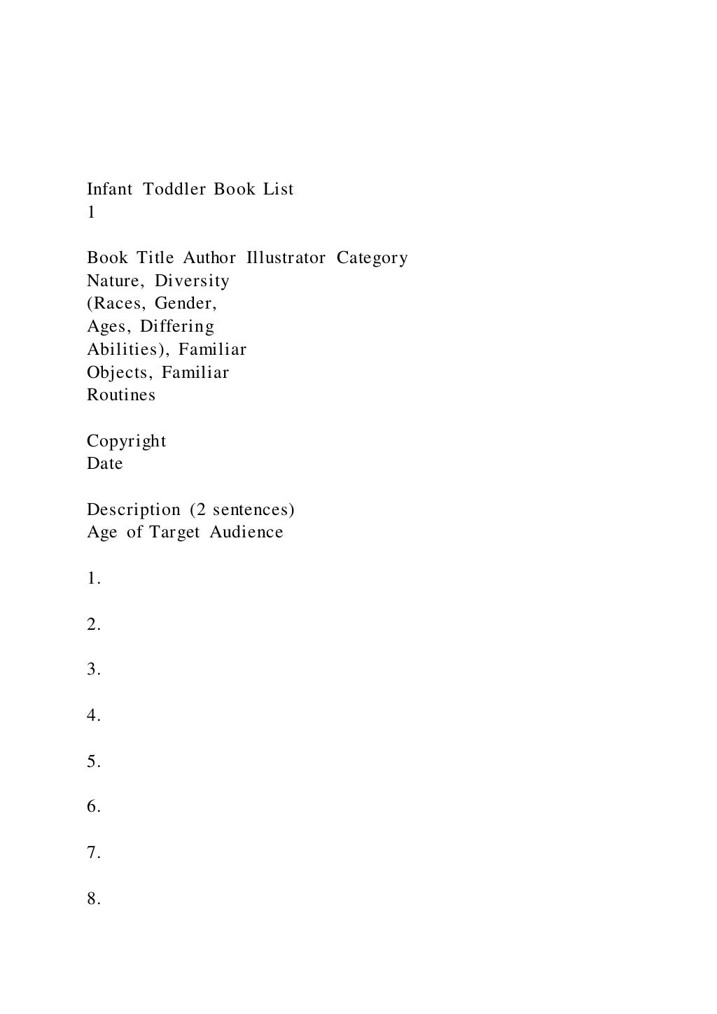 Infant Toddler Book List | PDF