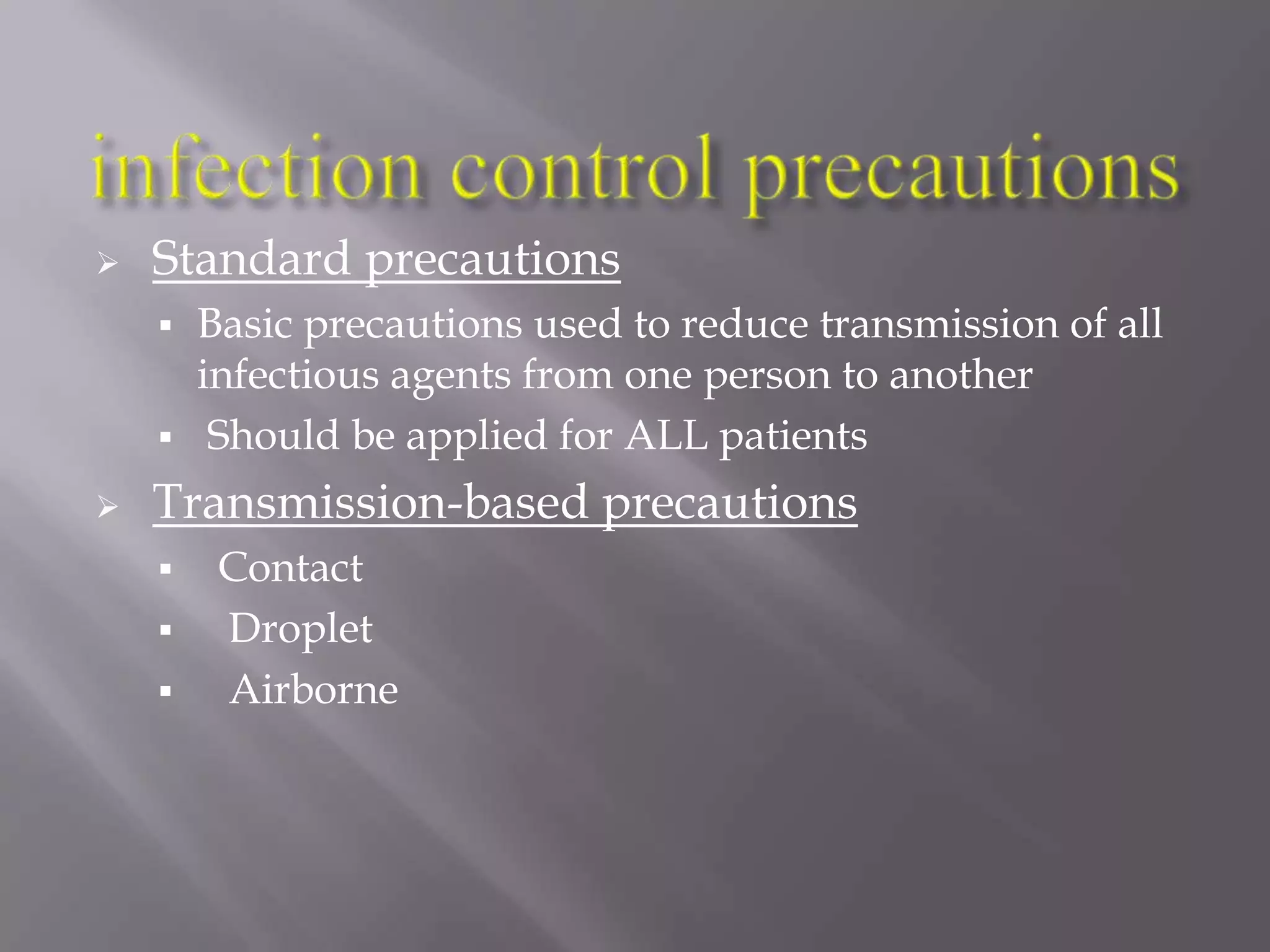 standard precautions for infection control measures by Ahmed elashry | PPTX