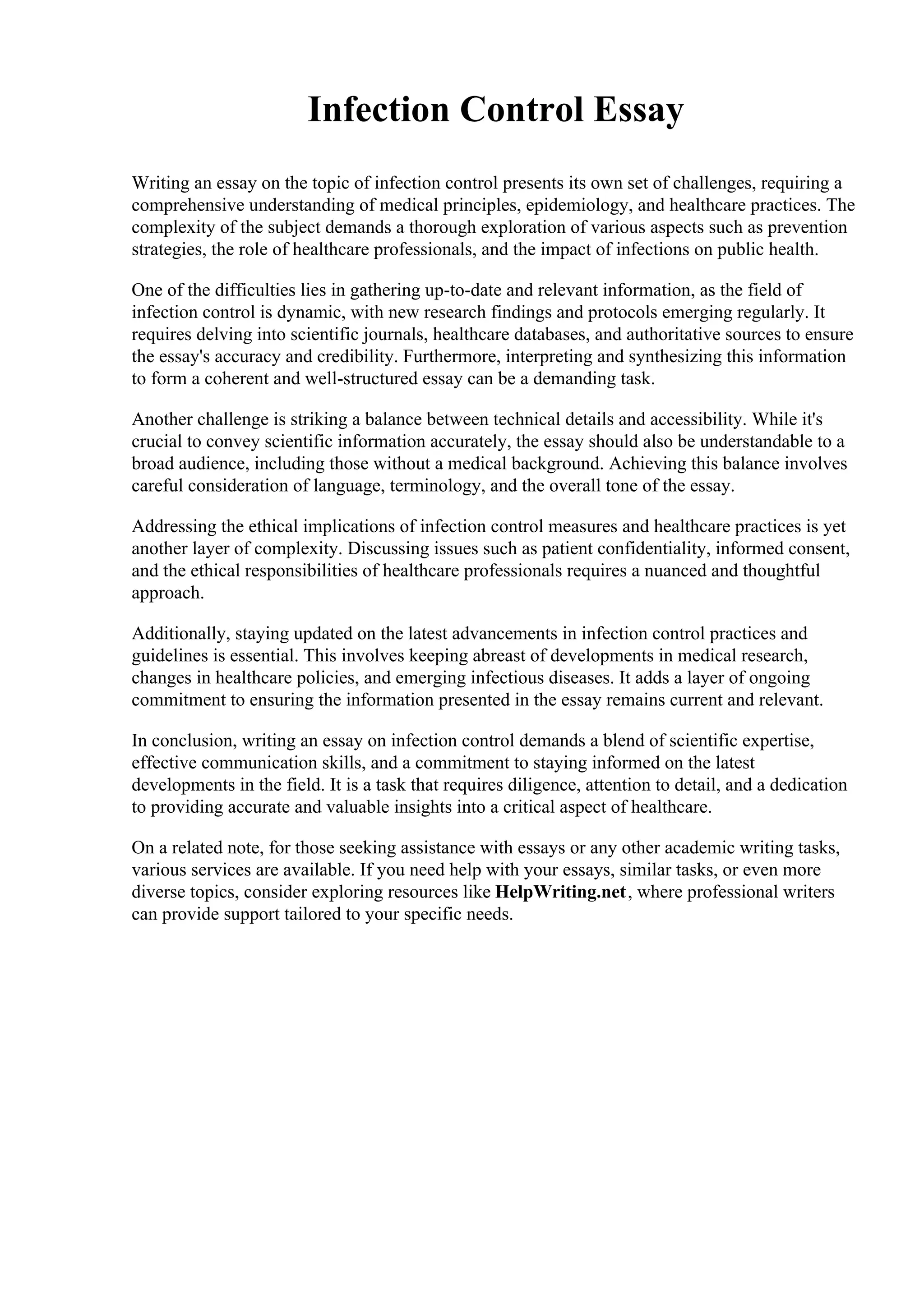 Infection Control Essay | PDF