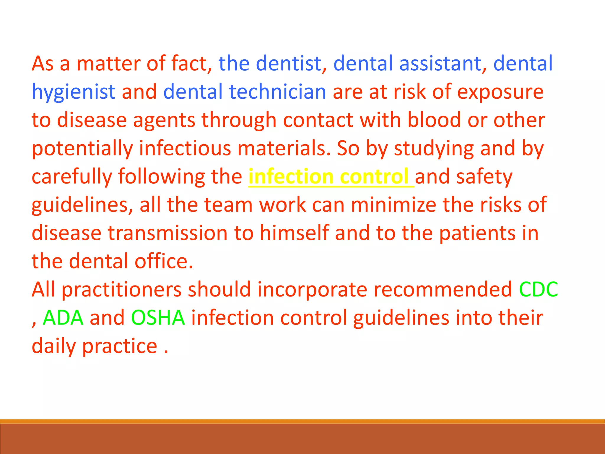 Infection control in the dental clinic | PPTX