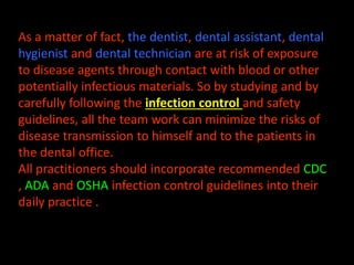 Infection control in the dental clinic | PPTX