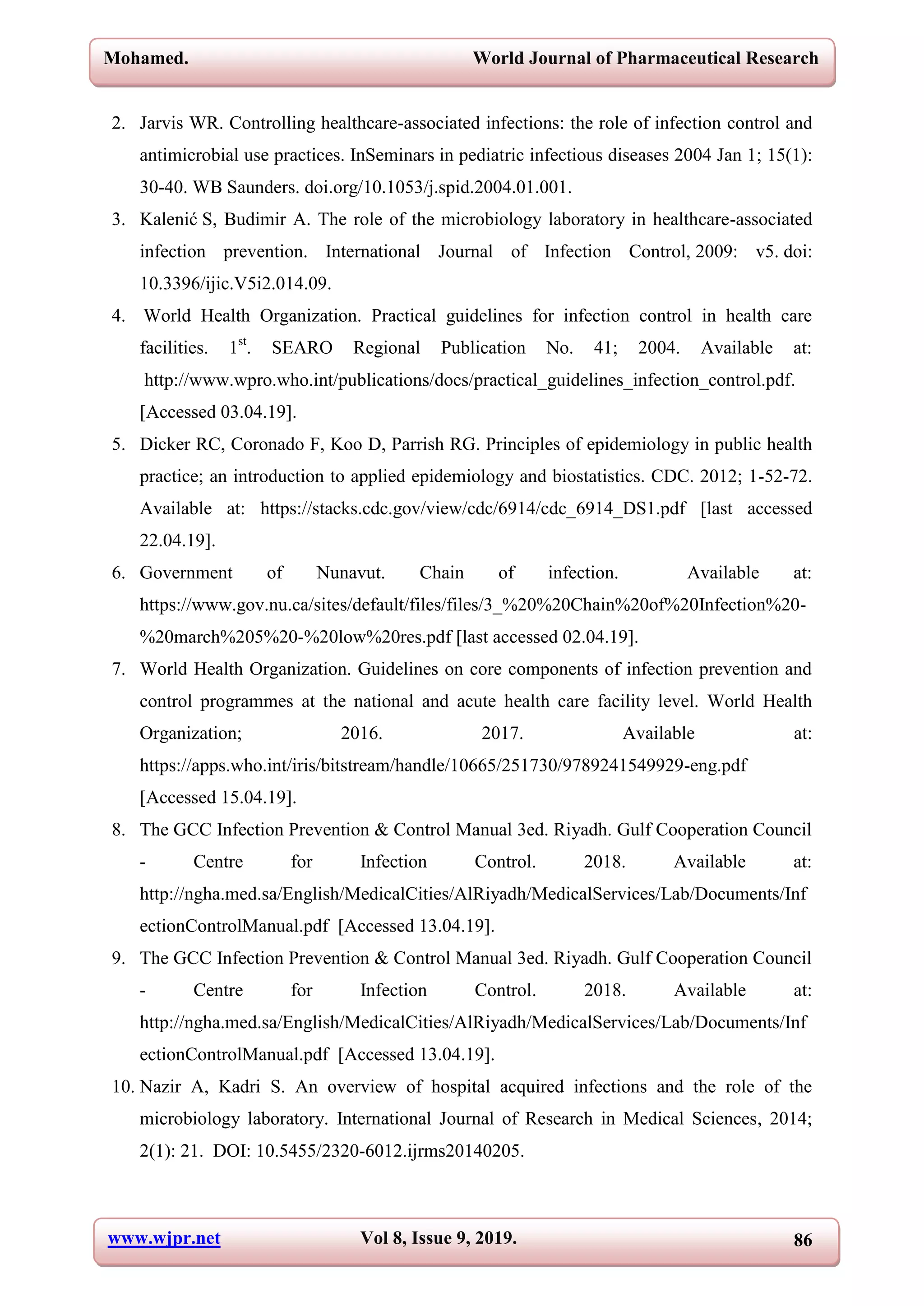 Infection prevention and control general principles and role of ...