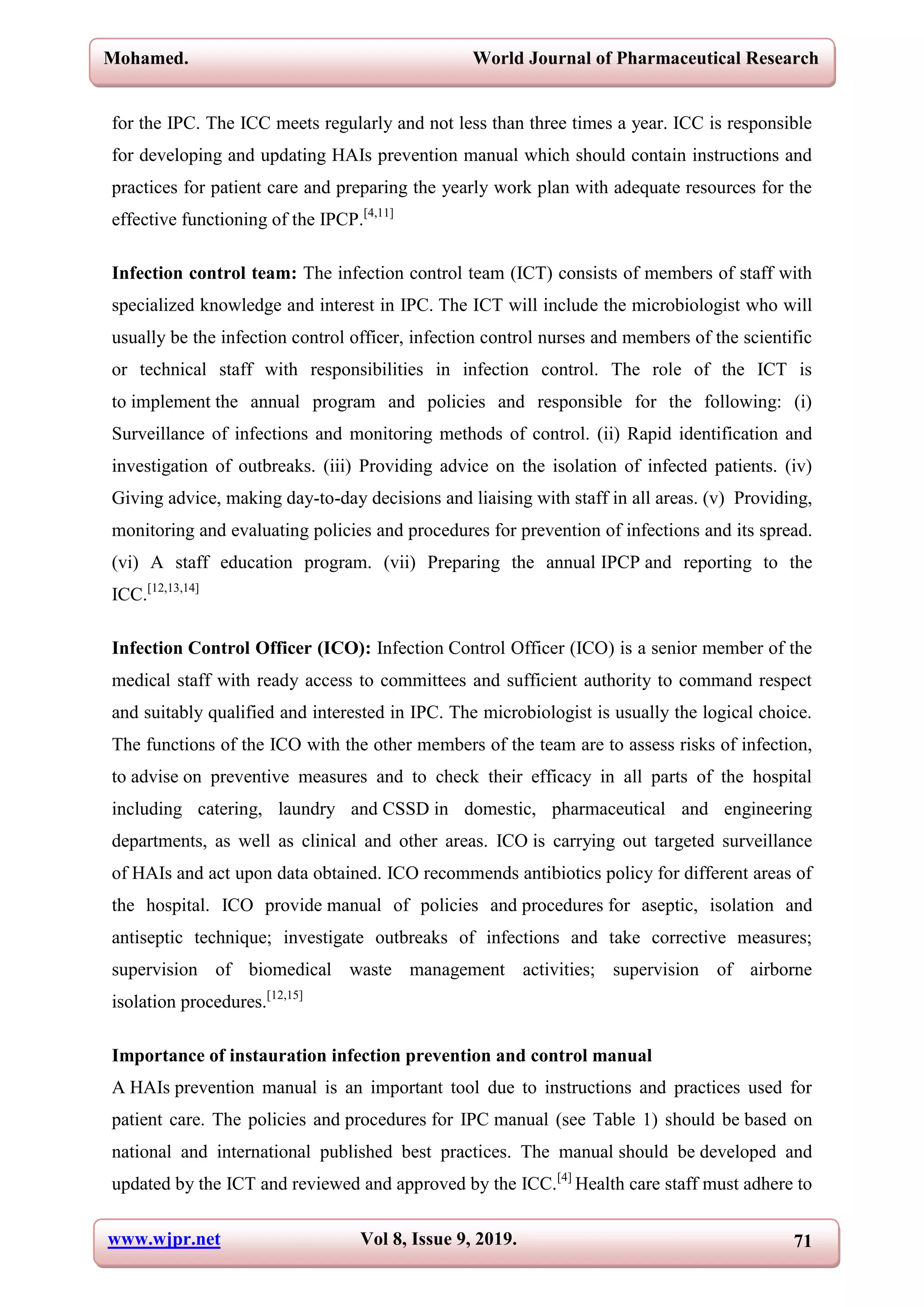 Infection prevention and control general principles and role of ...