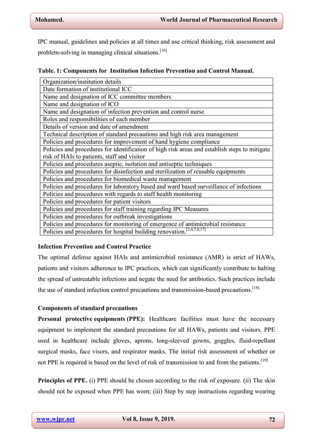 Infection prevention and control general principles and role of ...