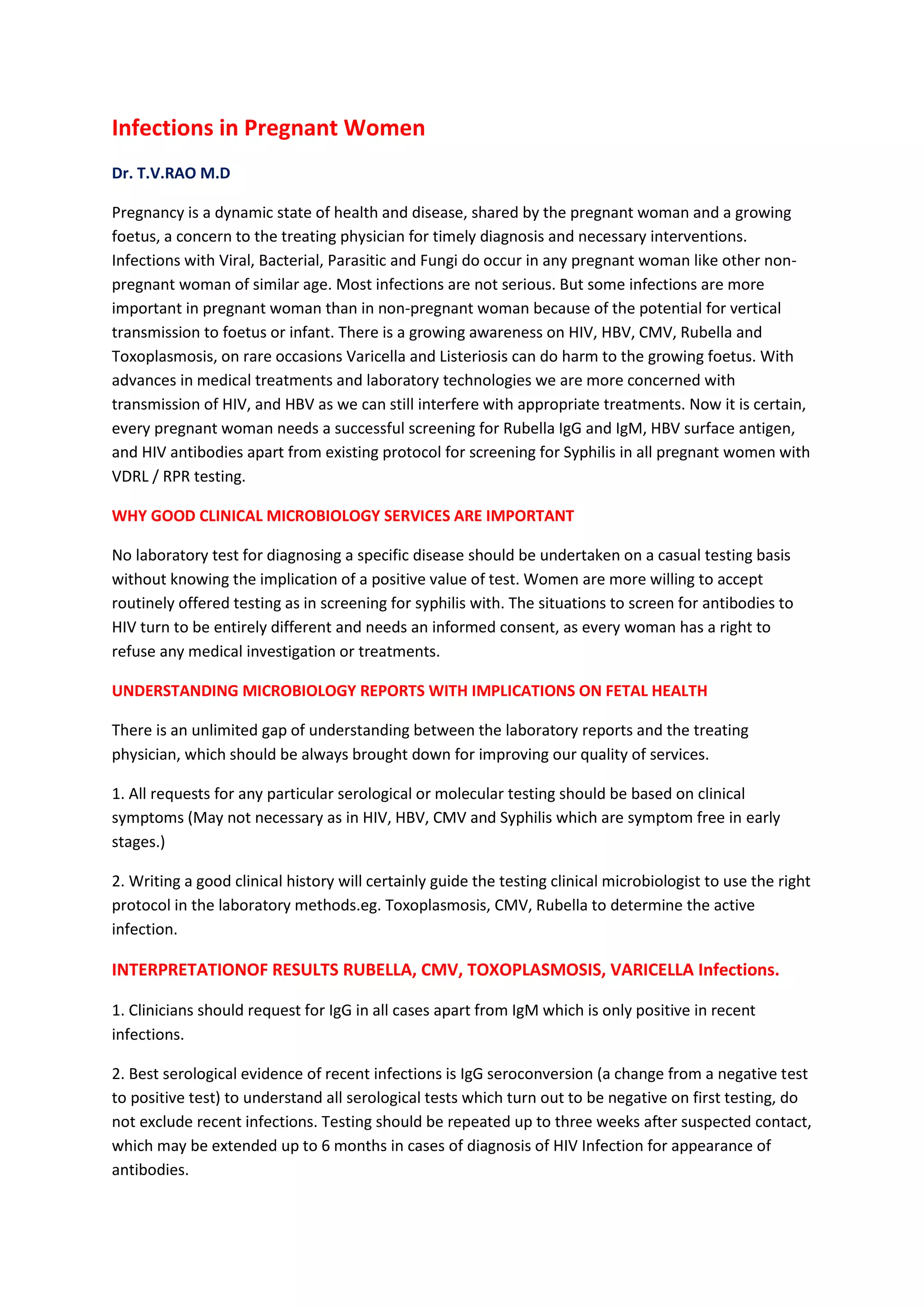 Infections in pregnant women | DOCX