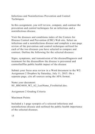 Infectious and Noninfectious Prevention and Control TechniquesIn.docx