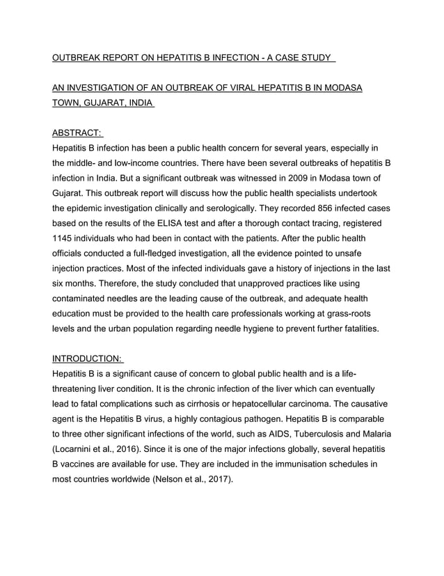 OUTBREAK REPORT: INFECTIOUS DISEASE.docx | Infectious Diseases ...