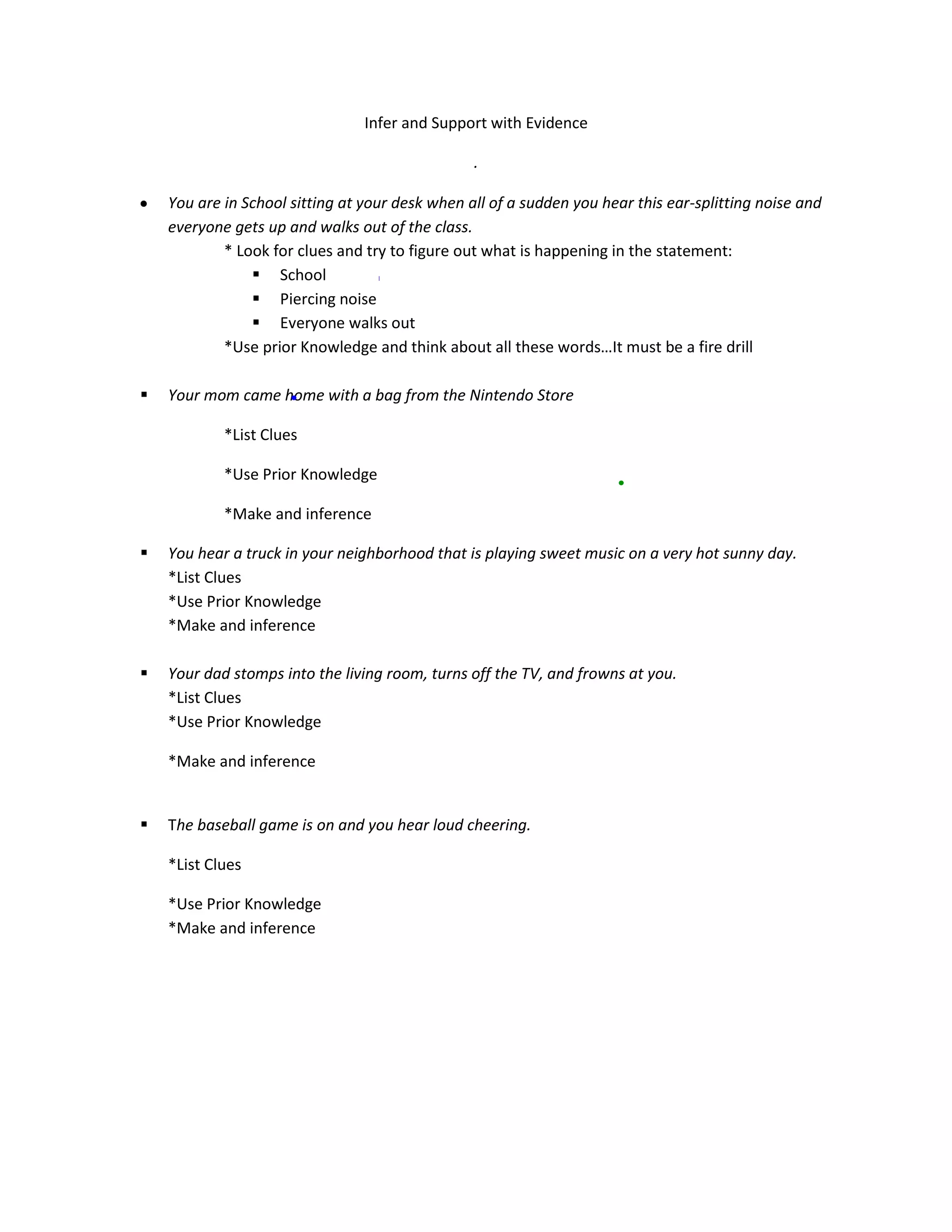 Infer and support with evidence game | PDF