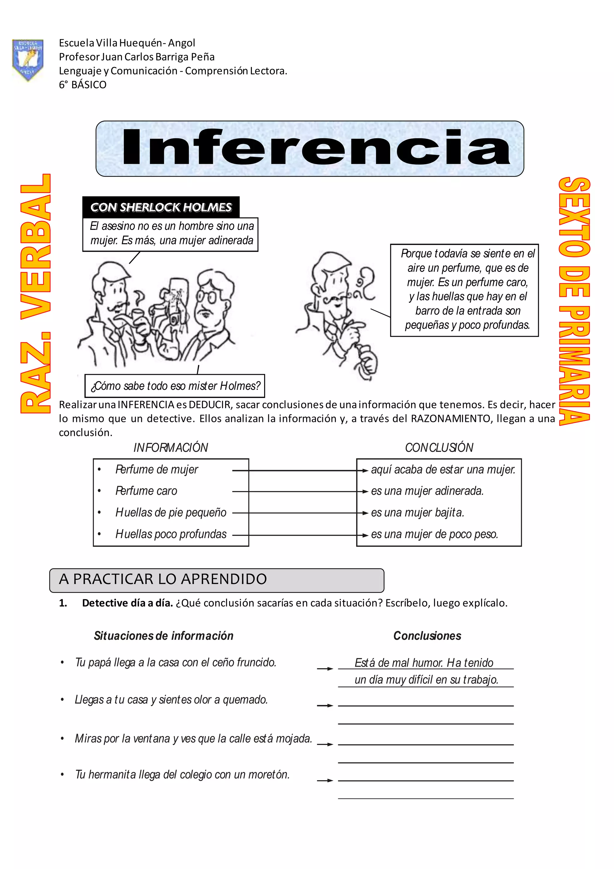 Hoja De Trabajo Para Hacer Inferencias, Sexto Grado Actividades De