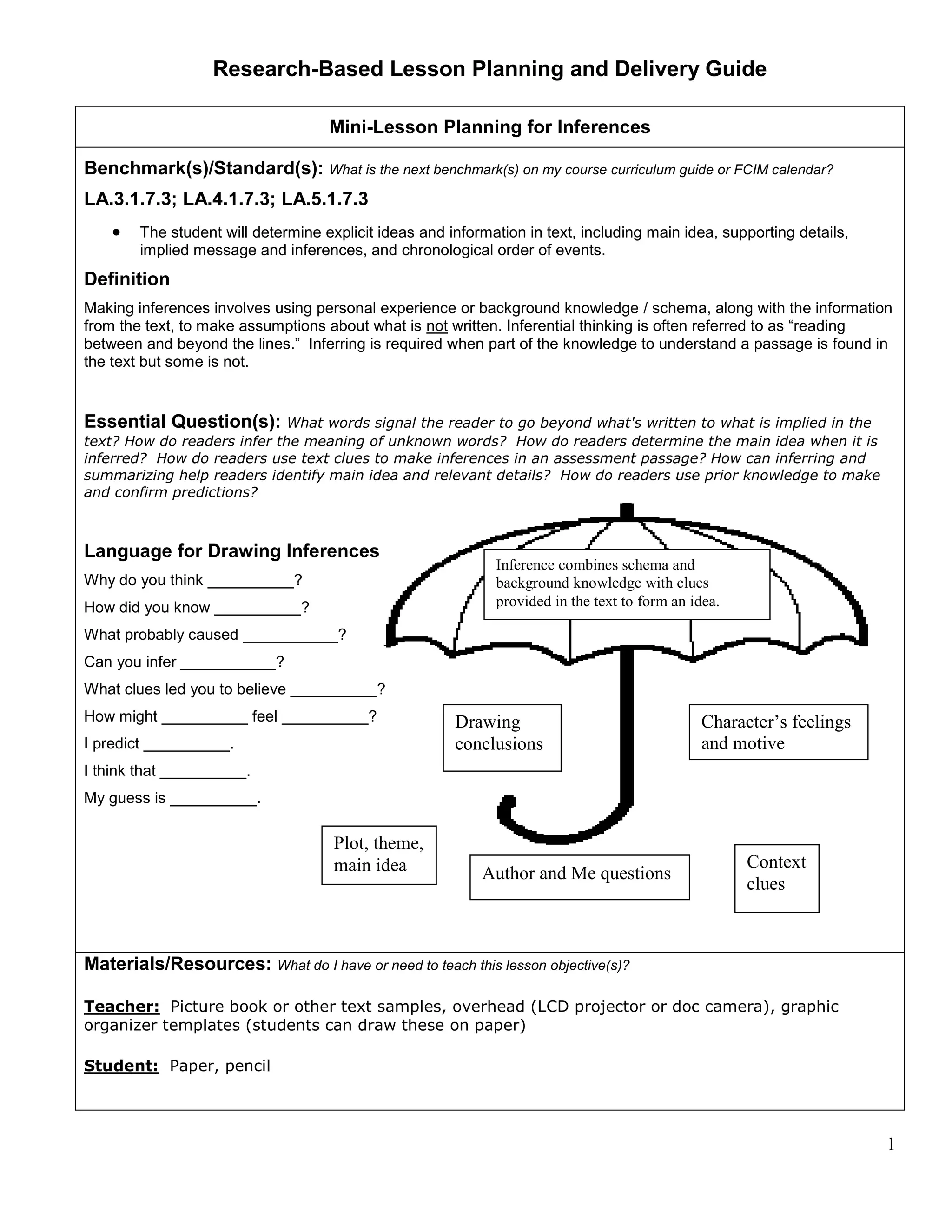 Inferencing mini lesson | PDF