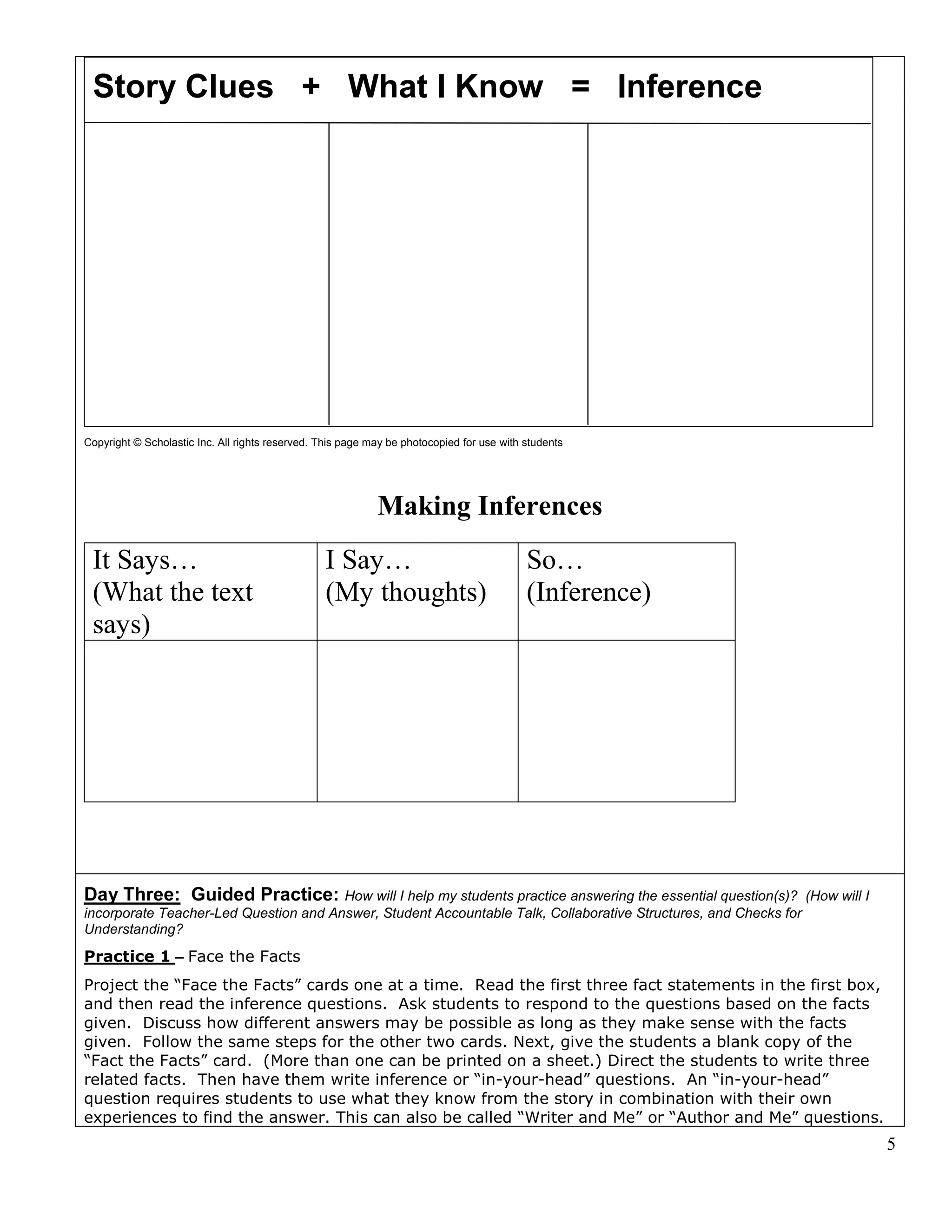 Inferencing mini lesson | PDF