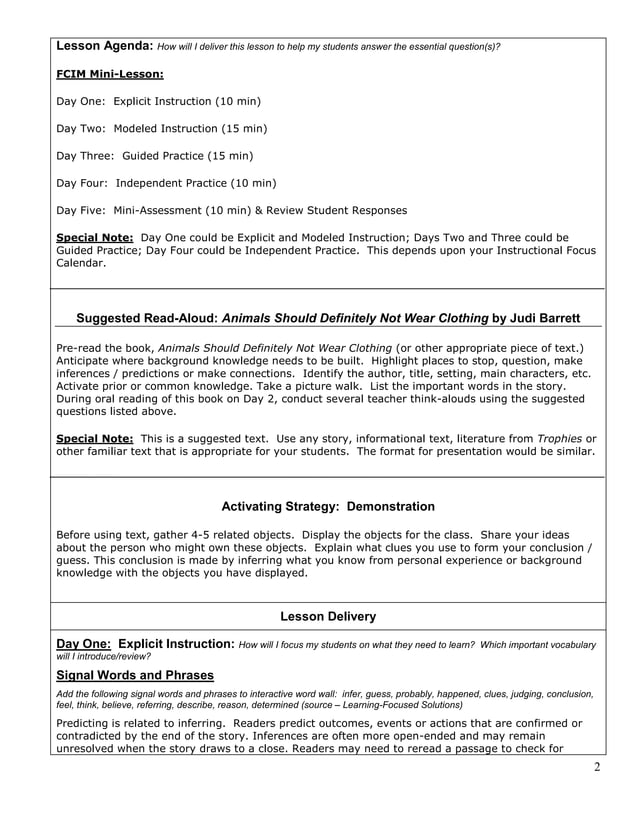 Inferencing mini lesson | PDF