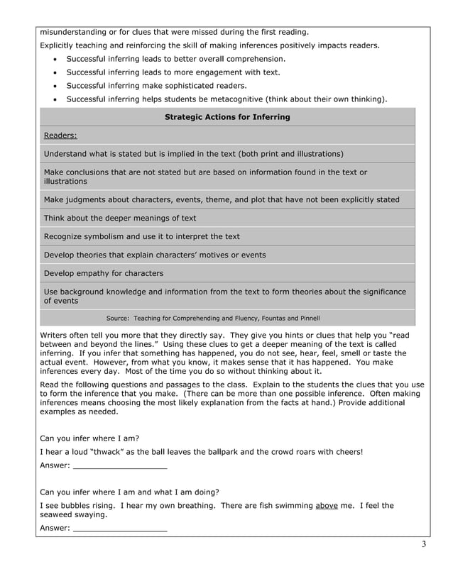Inferencing mini lesson | PDF