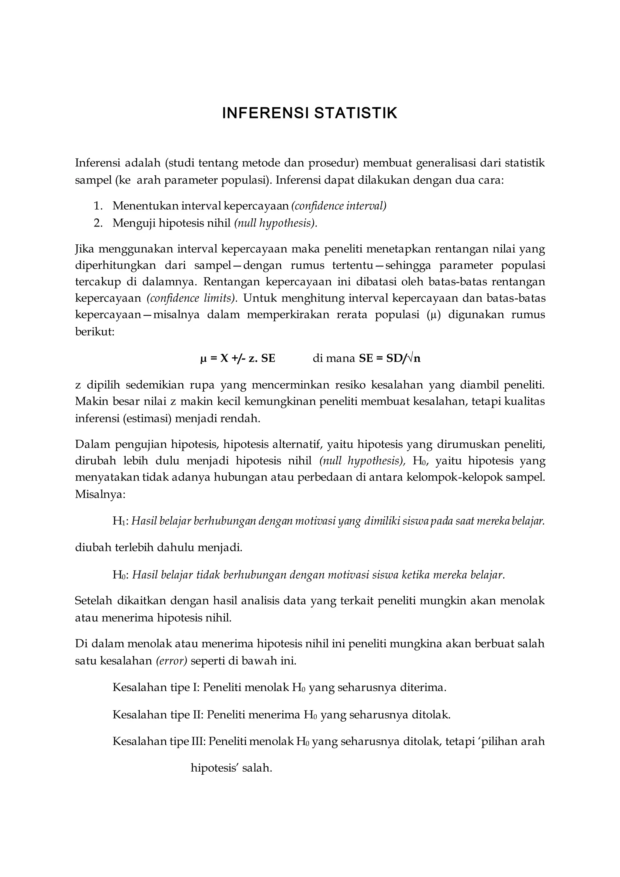 Inferensi statistik1 | PDF